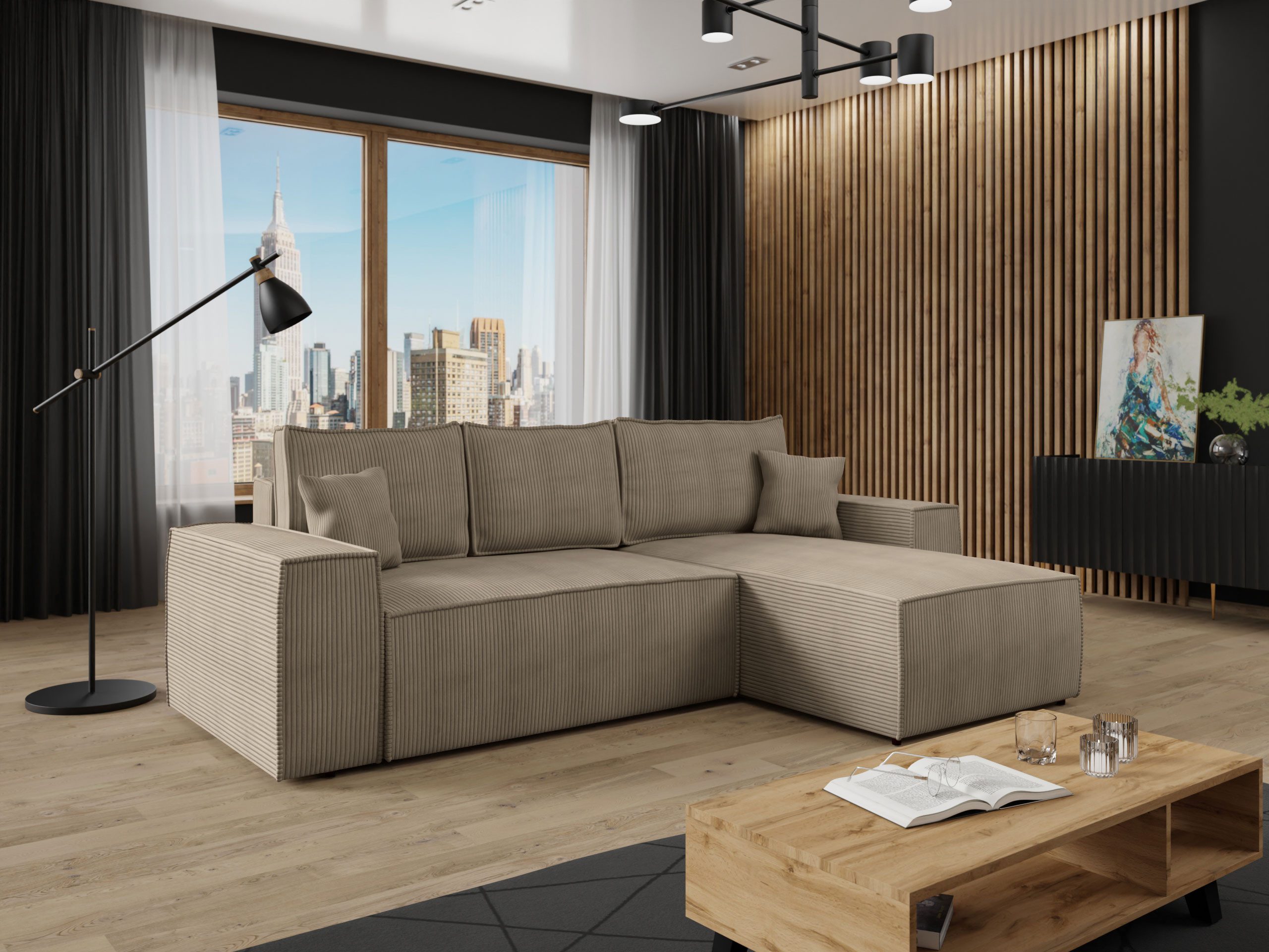 MIRJAN24 Ecksofa Malaga L Cord, mit Bettkasten und Schlaffunktion ...