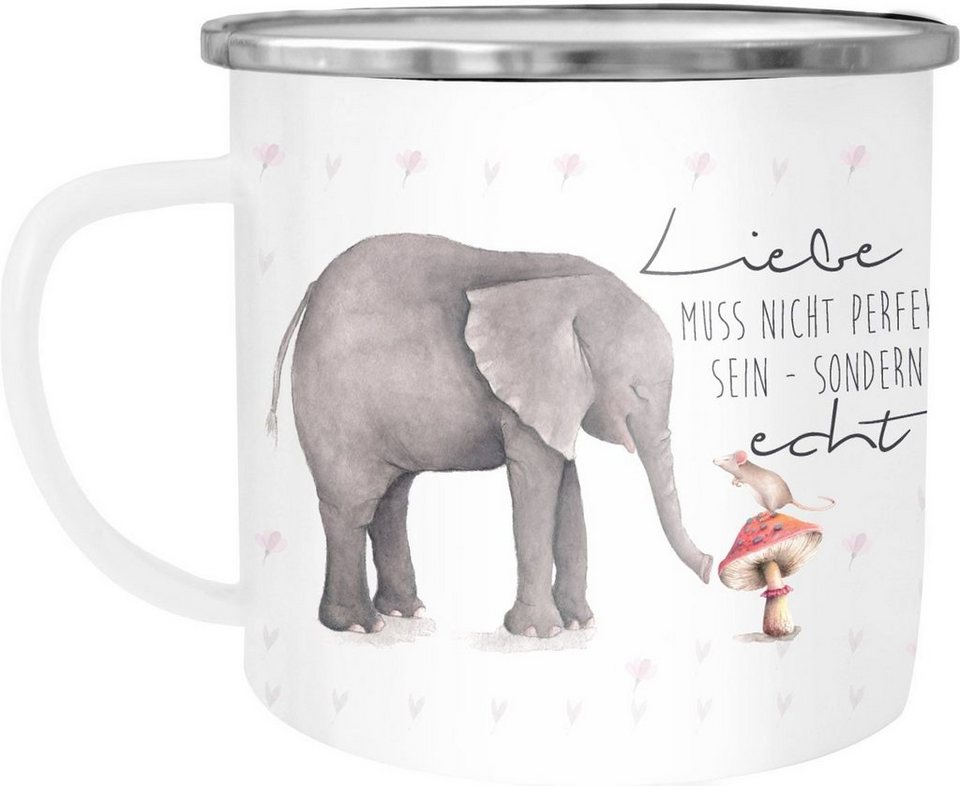 Moonworks Tasse Emaille Tasse Becher Liebe Muss Nicht Perfekt Sein
