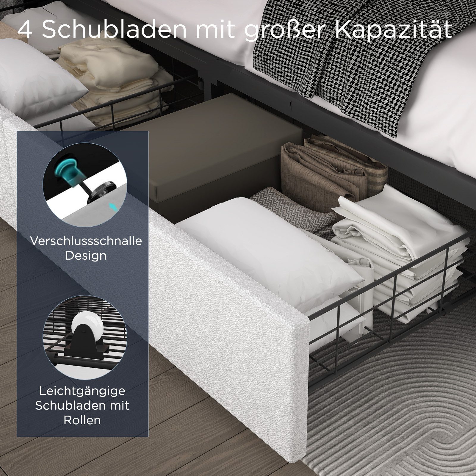 oyajia Polsterbett LED-Beleuchtung Doppelbett mit Ladefunktion und 4 ...