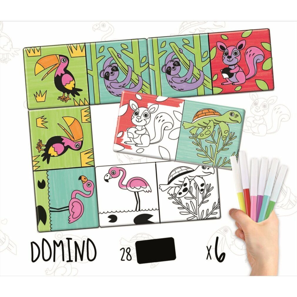 Educa Spiel, Dominosteine Tiere mit Stiften ausmalen, Spieleabend