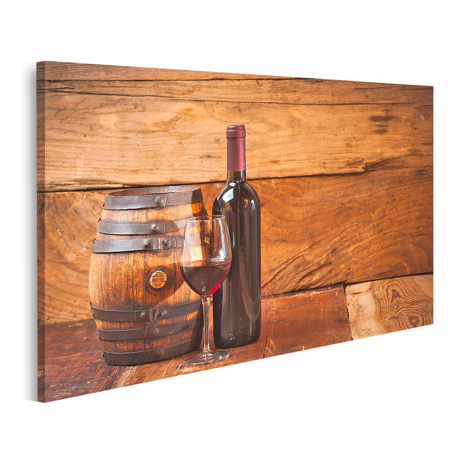 islandburner Leinwandbild Bild auf Leinwand Rotwein In Ein Glas Mit Einer Flasche Und Barrel Auf