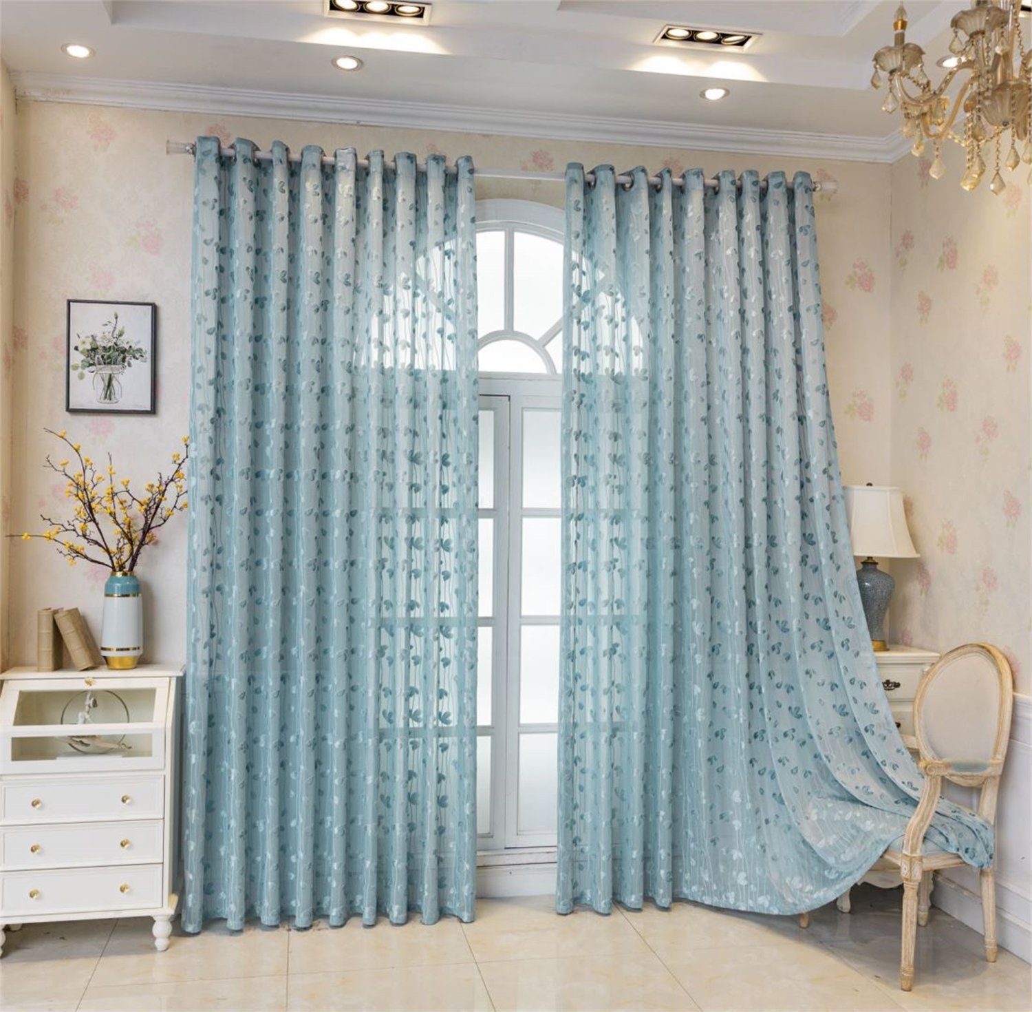 BYSURE Gardine, Ösen (2 St), halbtransparent, Blattmuster Gardine, Vorhang