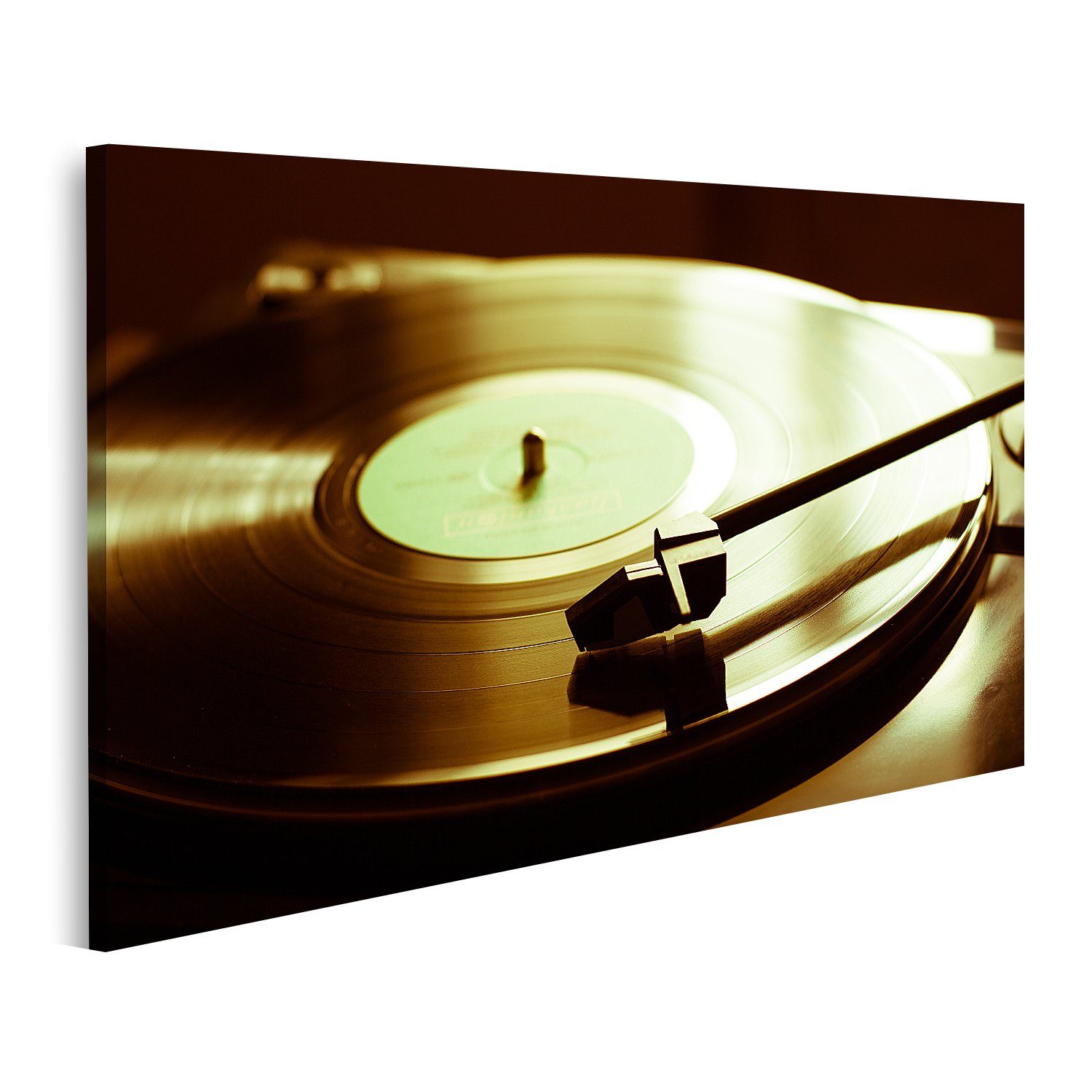 islandburner Leinwandbild Bild auf Leinwand Vintage Plattenspieler Vinyl Disc Nahaufnahme Wandbi