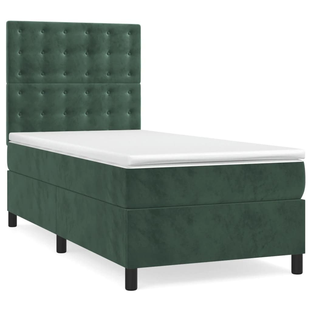 vidaXL Boxspringbett, Boxbett mit Matratze Dunkelgrün 90x200 cm Samt