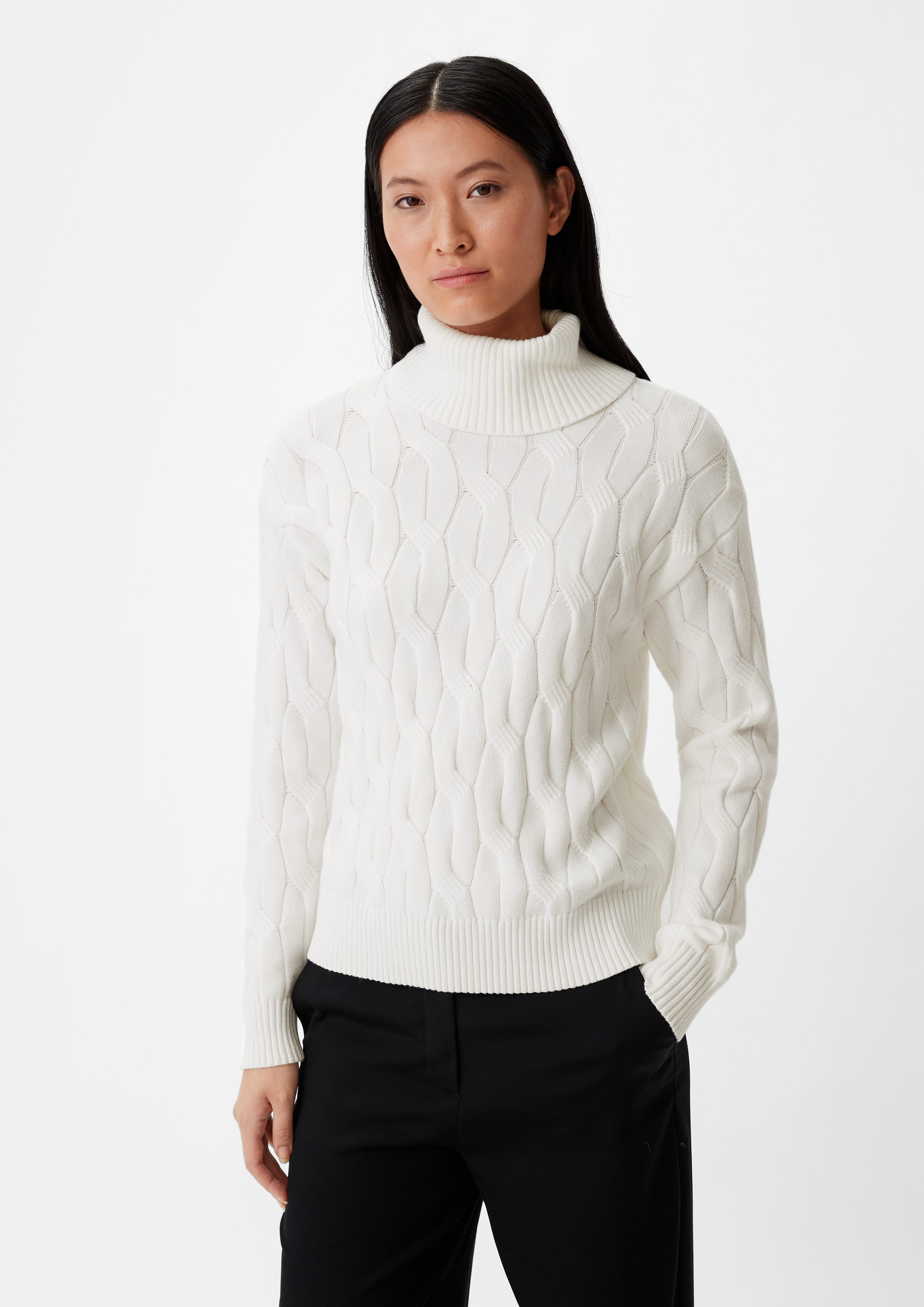 Comma Langarmshirt Weicher Pullover mit Strickmuster, in glatter Qualität, ist ungefüttert, in ...