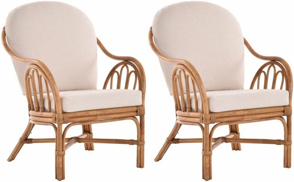 Krines Home Loungesessel 2er Set Rattan Wohnzimmersessel Lounge Sessel