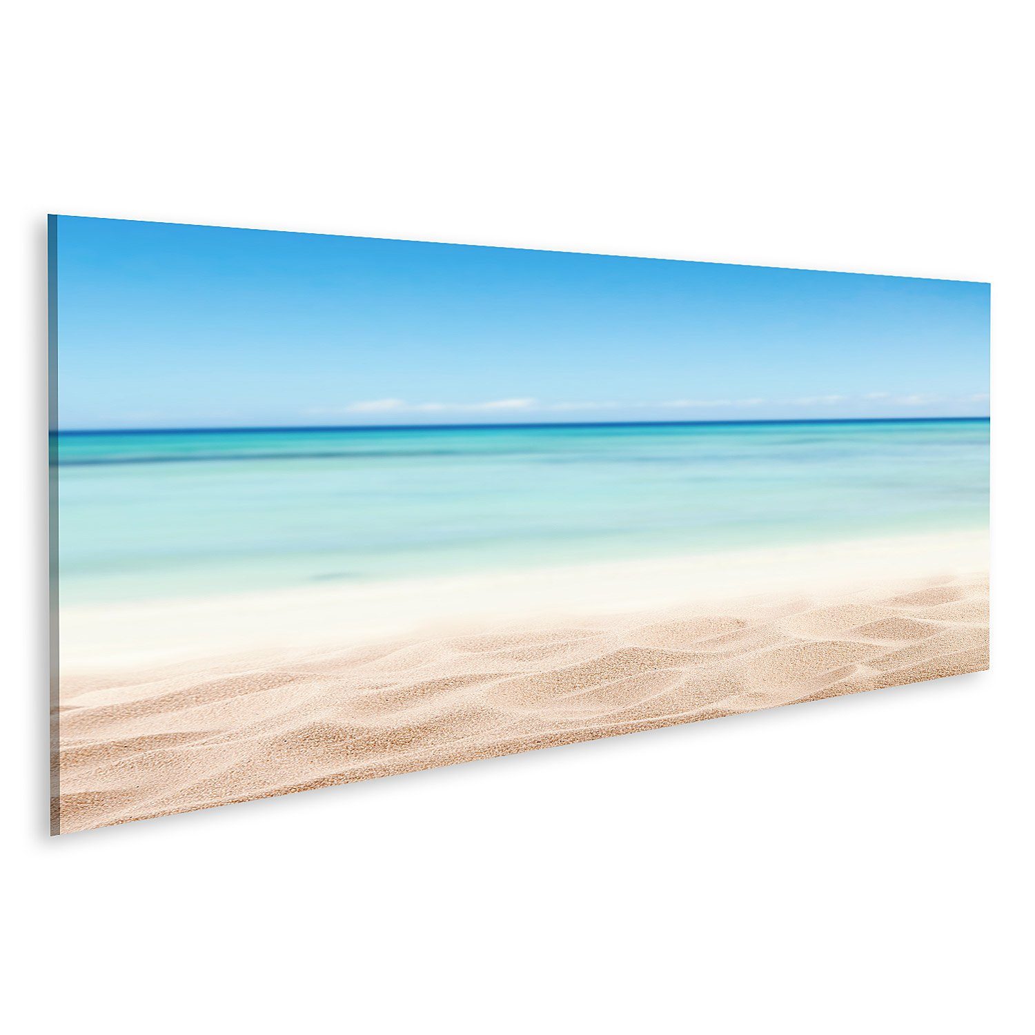 islandburner Leinwandbild Bild auf Leinwand Leerer Sandstrand mit Meer Freier Platz für Text ode