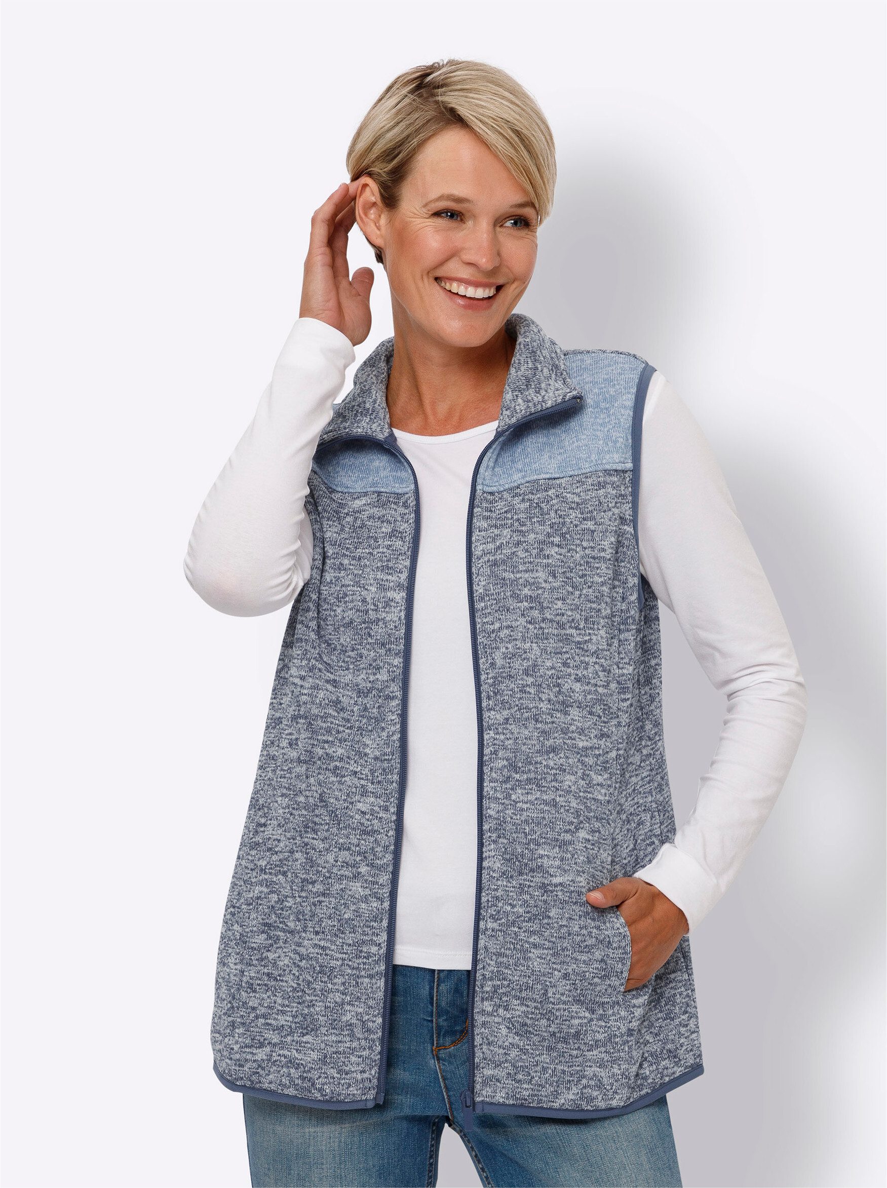 Sieh an! Fleeceweste Strickfleece-Weste Länge ca. 70 cm