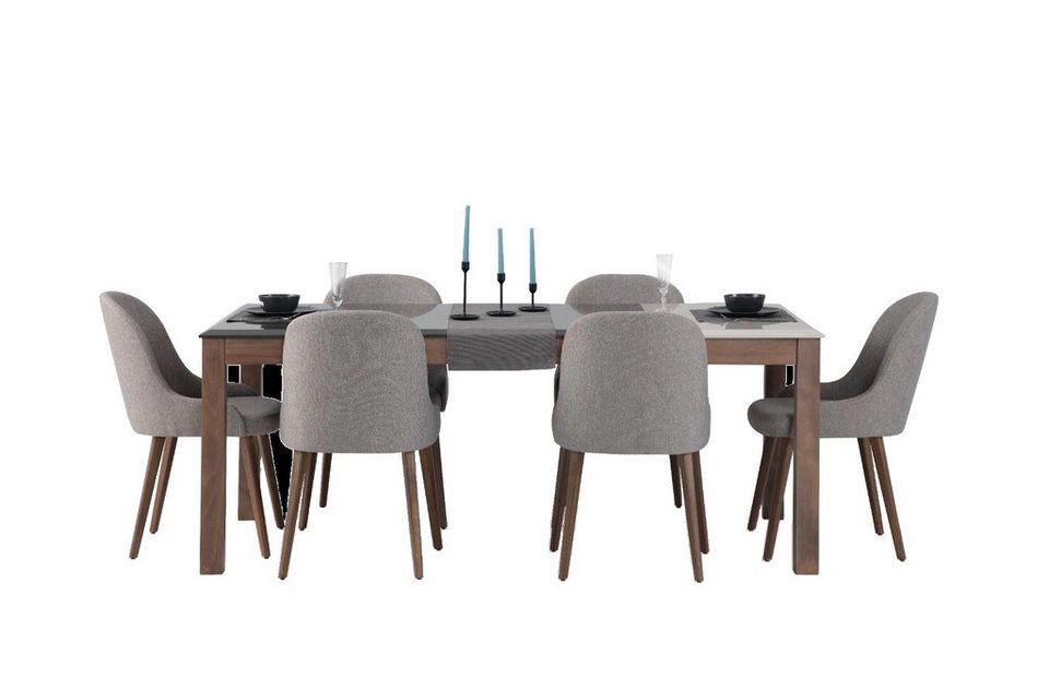 Jvmoebel Essgruppe Exklusive Esszimmer Möbel Holz Esstisch Designer