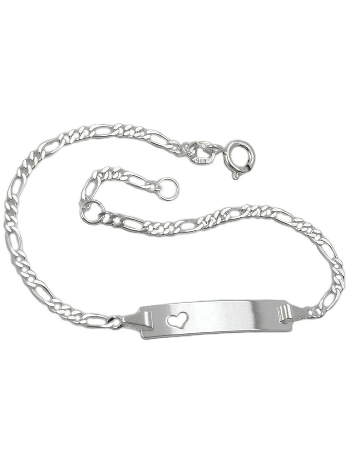 ID Armband 2mm Figarokette mit Herz Armband mit Gravurplatte 25x5x1mm Silber 925 19cm, Sterling ...