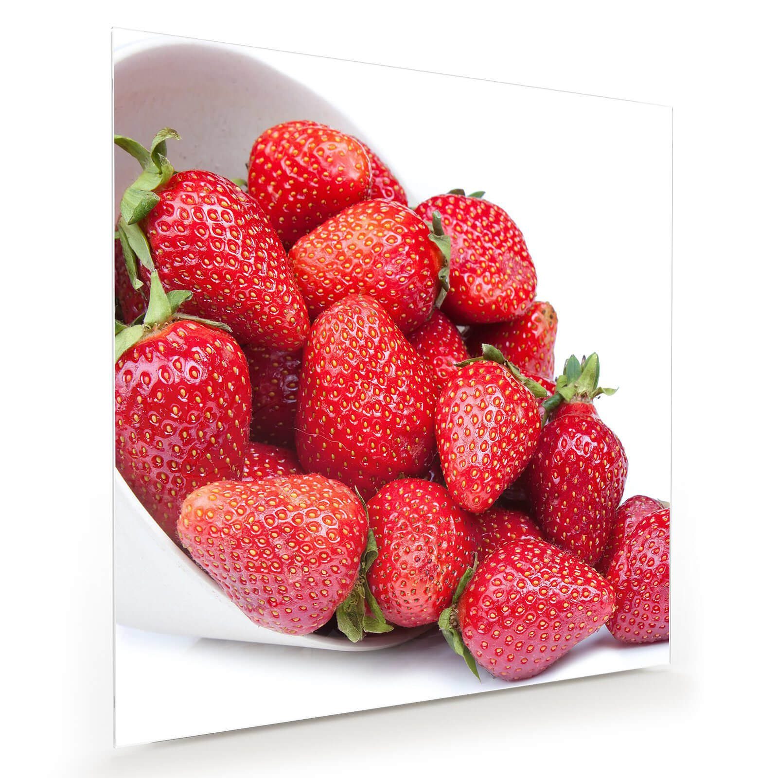 Primedeco Glasbild Wandbild Quadratisch Erdbeeren In Schüssel Mit