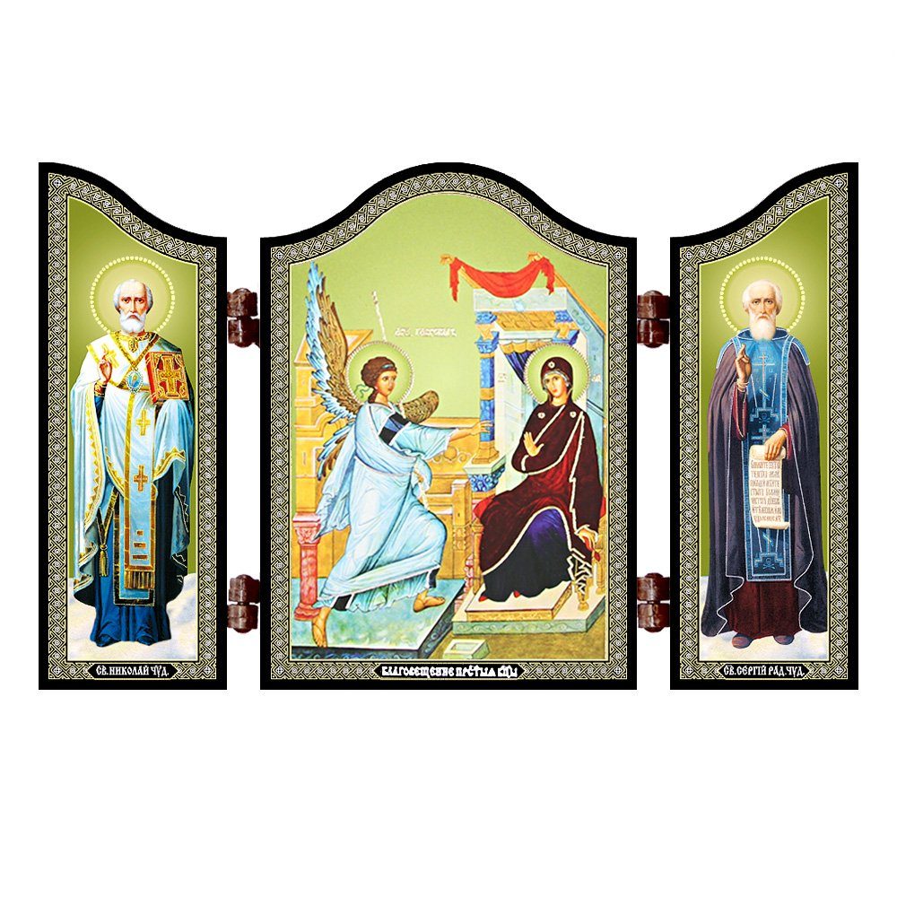 NKlaus Holzbild 1443 Maria Verkündigung Ikone Triptychon Blagovesh, Triptychon