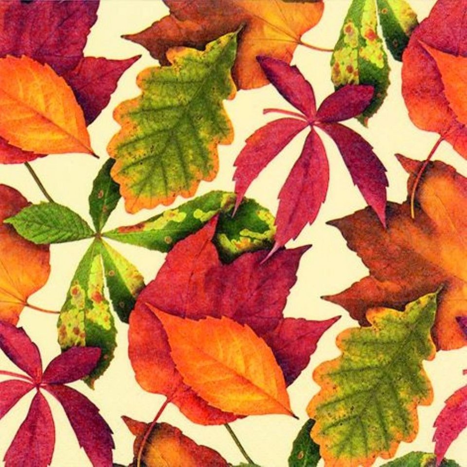 Linoows Papierserviette 20 Servietten Buntes Herbstlaub Auf Baige