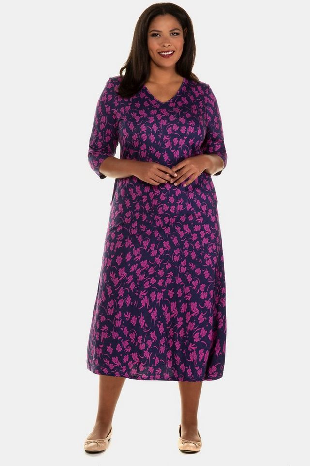 Ulla Popken Maxikleid Jerseykleid Blütenmuster V Ausschnitt 3 4 Arm