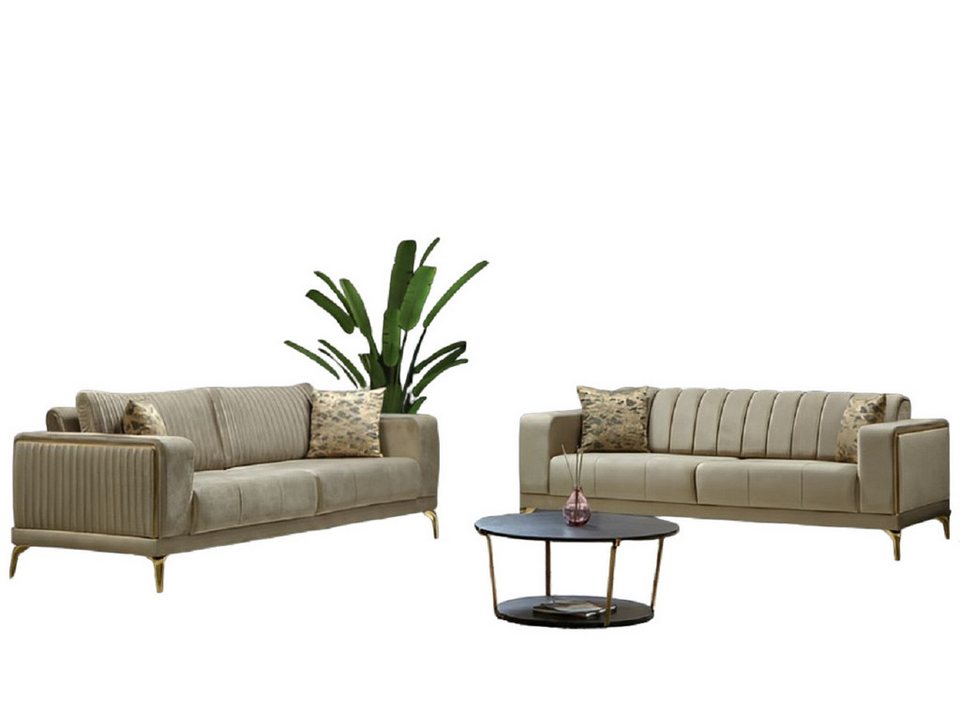 Jvmoebel Wohnzimmer Set Grau Sofagarnitur Designer 2x Dreisitzer