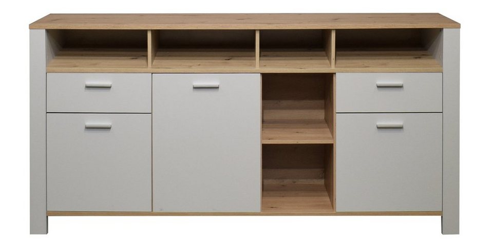 Möbelando Sideboard Nele In Kreidegrau Matt Lack Asteiche Mit 2