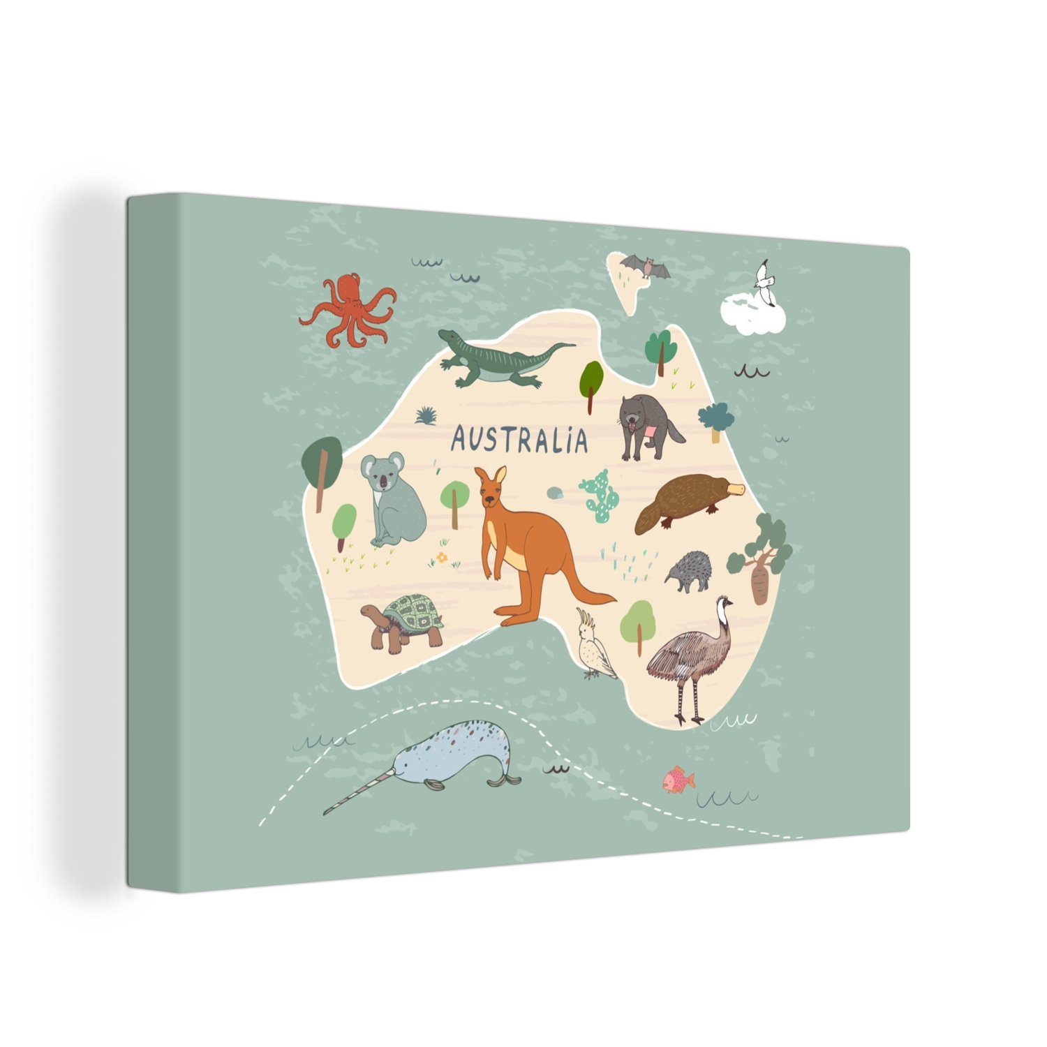 Onemillioncanvasses® Leinwandbild Tiere Australien Weltkarte