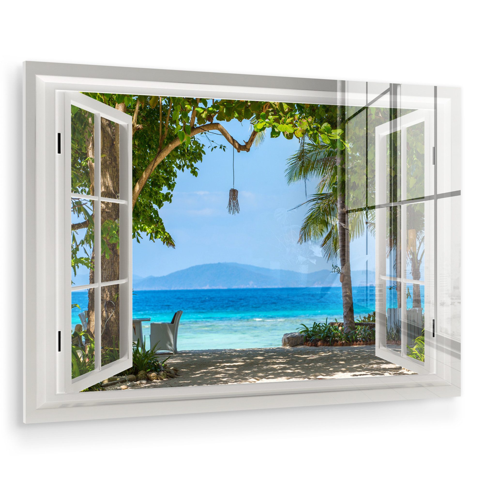 MuchoWow Acrylglasbild Aussicht - Baum - Meer - Palme - Hügel - Strand - Blau, Inkl. Aufhängung ...