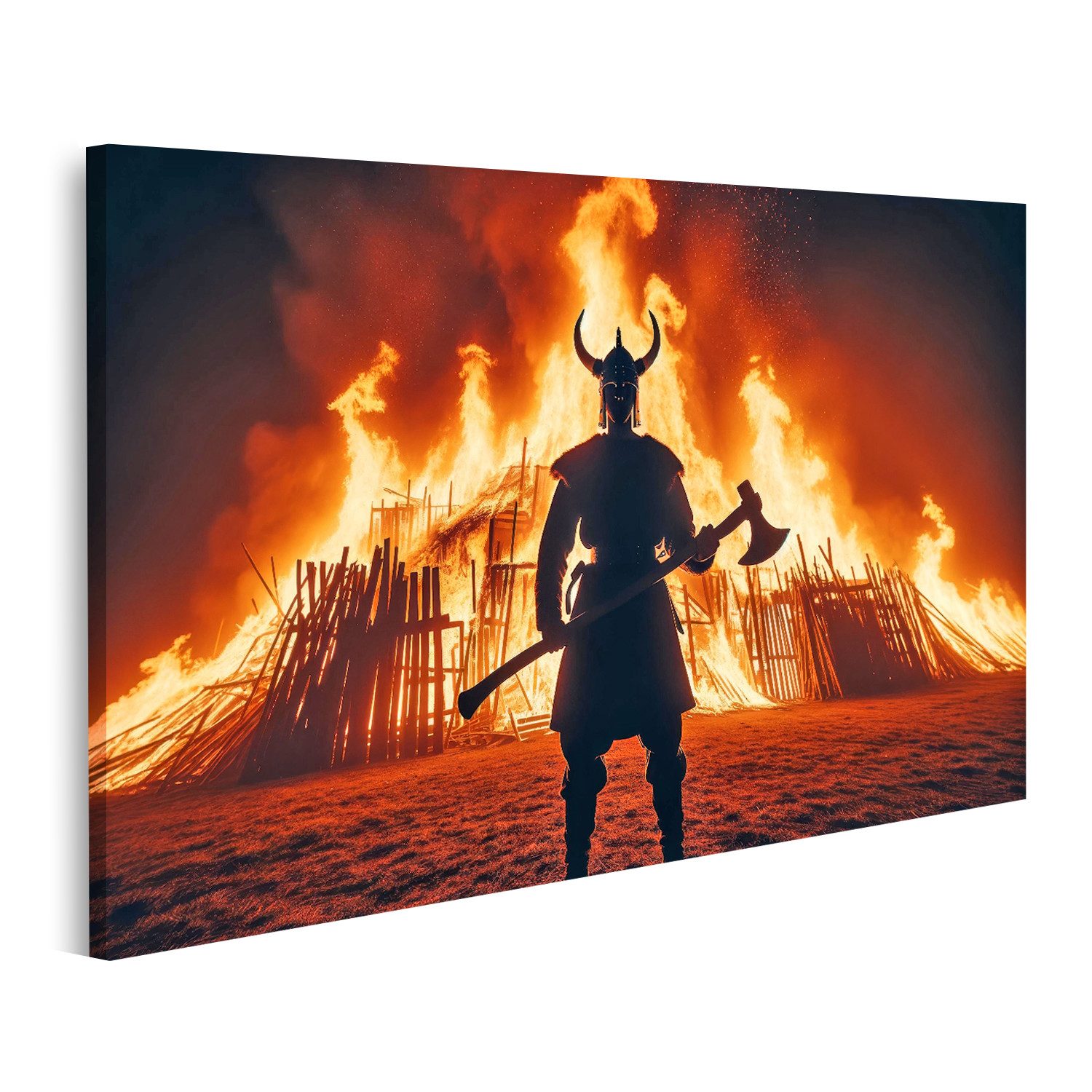 ᐅ islandburner Leinwandbild Wikinger im Feuerschein der Nacht | OTTO
