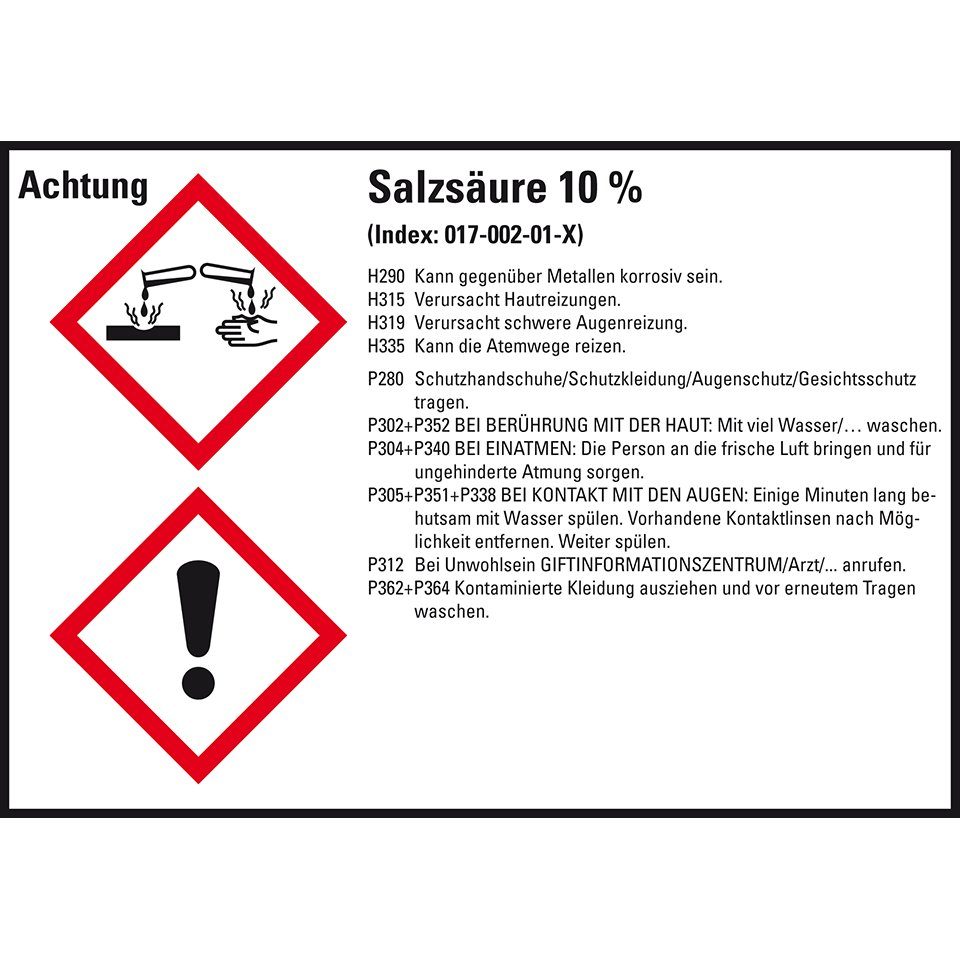 König Werbeanlagen Hinweisschild GHS-Etikett Salzsäure 10%,gem.GefStoffV/GHS/CLP,Folie,105x74mm ...
