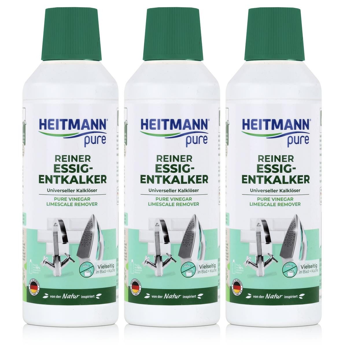 HEITMANN Heitmann pure Reiner Essig-Entkalker 500ml Universalentkalker (3er Pac Entkalker