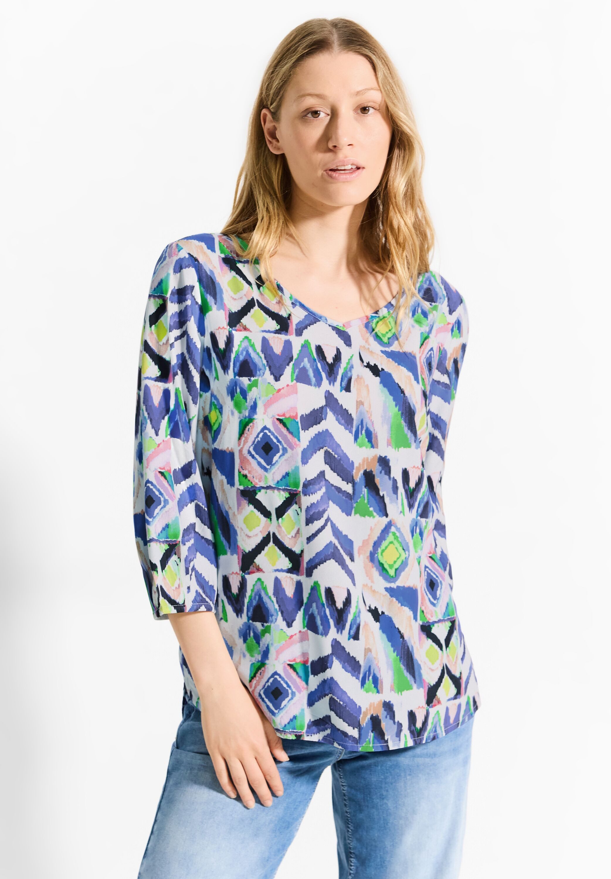 Cecil Klassische Bluse Cecil Multicolor Print Bluse In Vanilla White 1