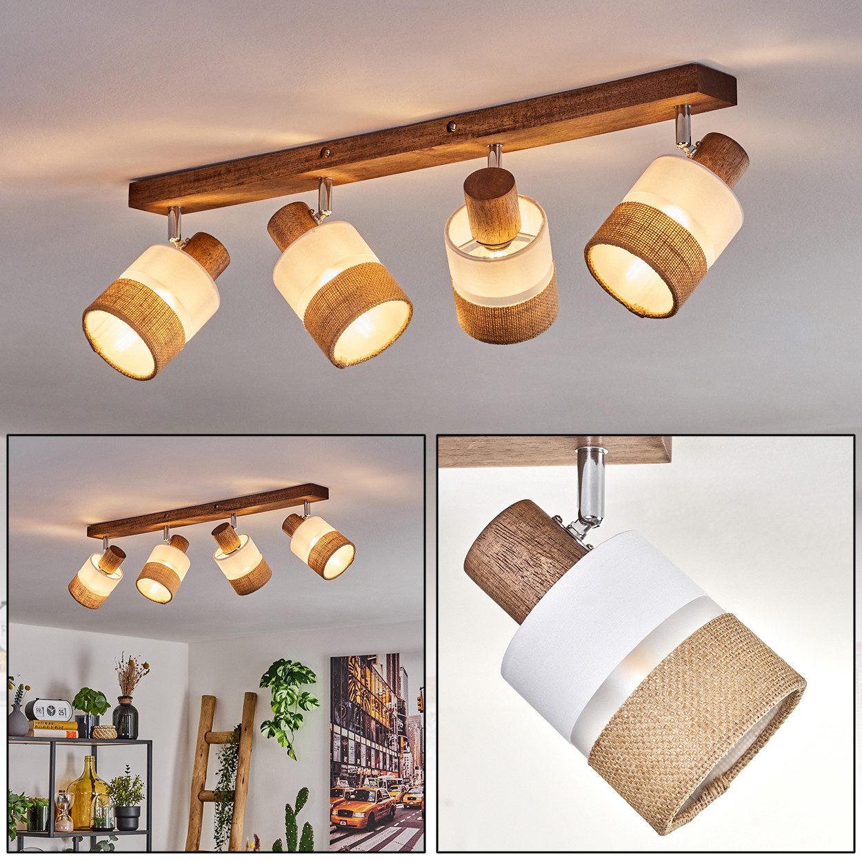 Hofstein Deckenleuchte Deckenlampe Aus Holzmetallleinen In