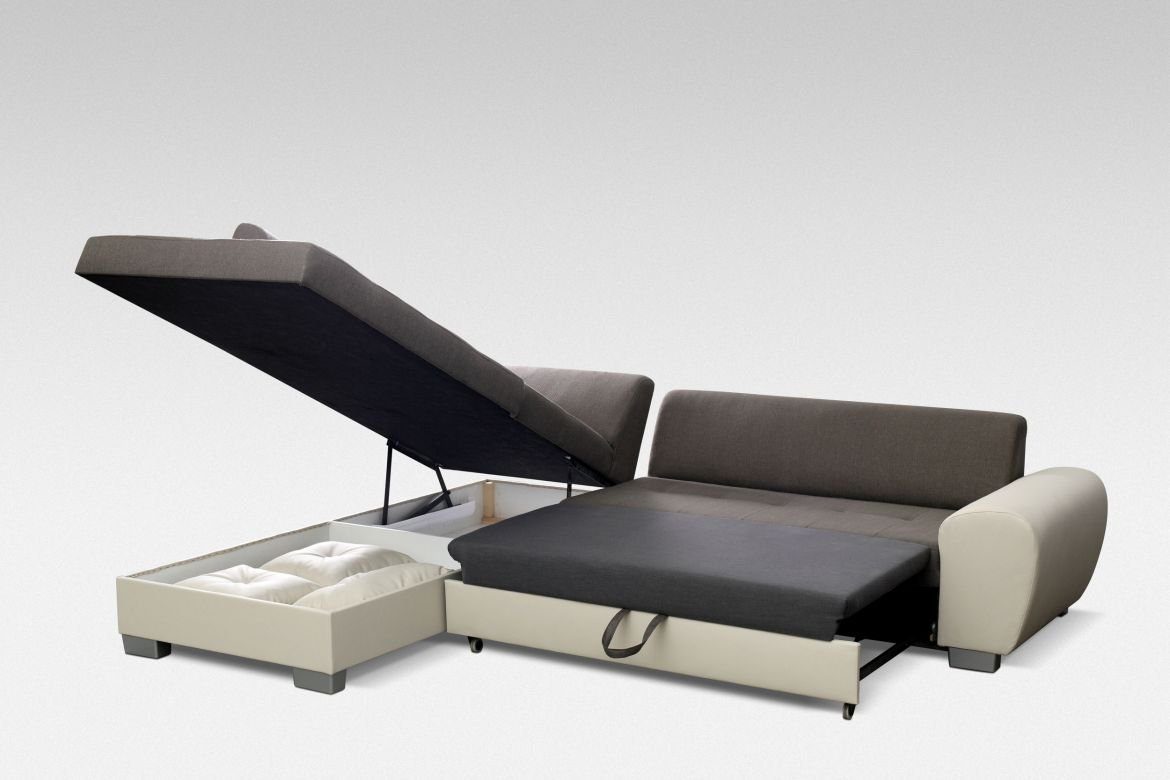 JVmoebel Ecksofa LForm Sofa Designer Sofa mit Bettfunktion Bettkasten Schlafsofa, Mit ...