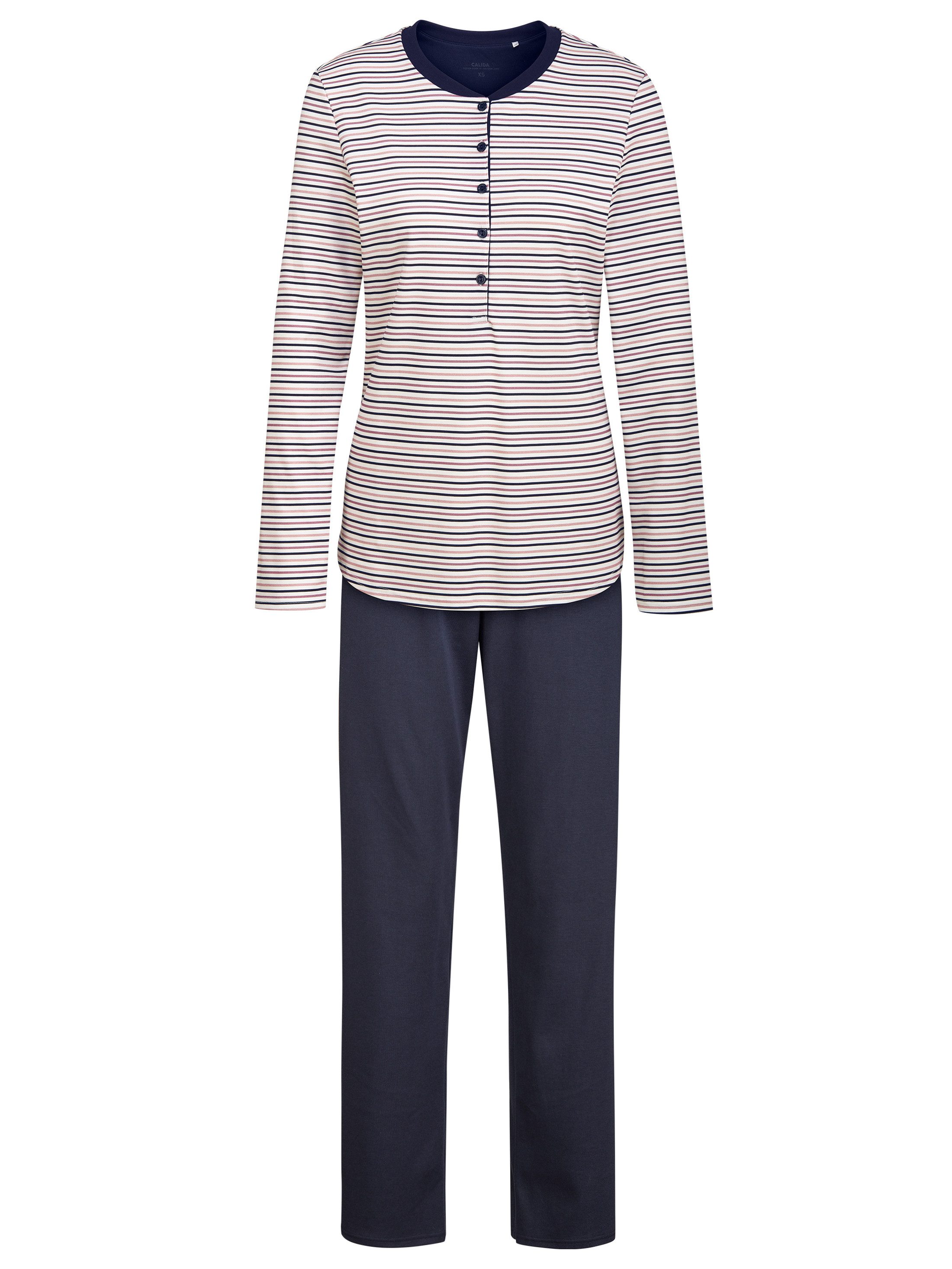 CALIDA Pyjama Midnight Stripes (2 tlg), Langer Pyjama mit Rundhals-Top
