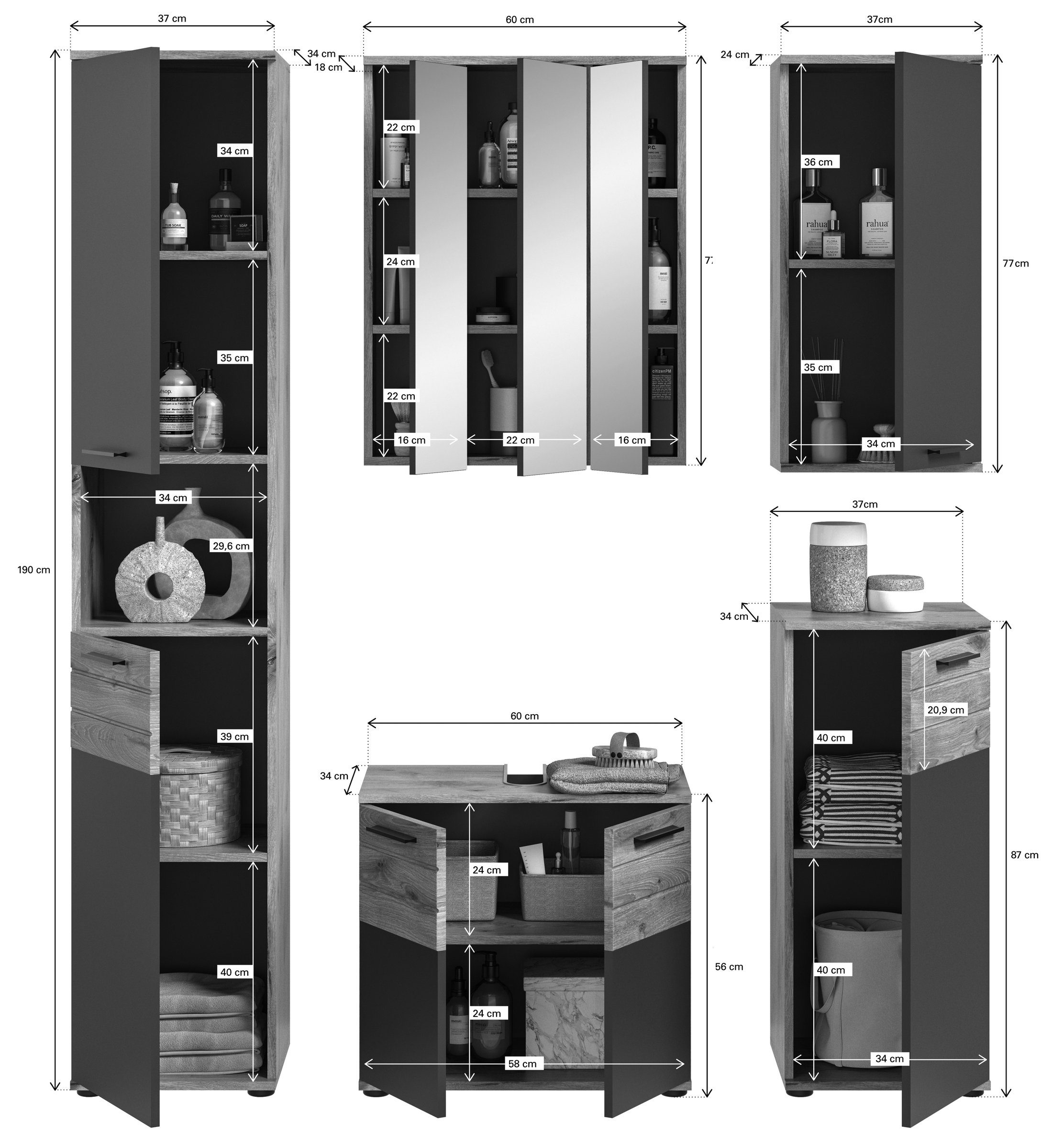 Möbelando Badezimmer Set Missoula 5 Teilig 164 X 190 X 34 Cm Bht
