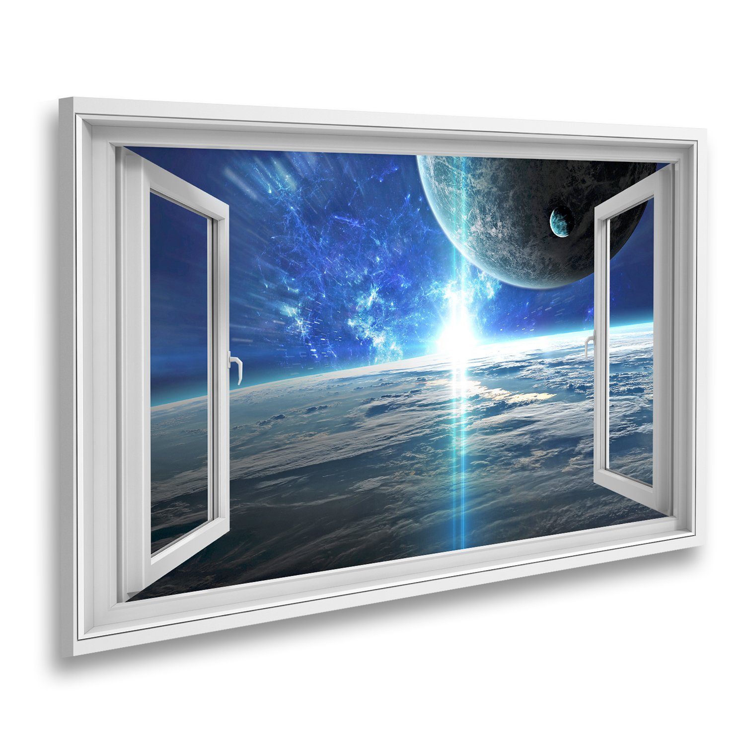 islandburner Leinwandbild Fensterblick Universumsszene mit Planeten, Sternen und Galaxien im Wel