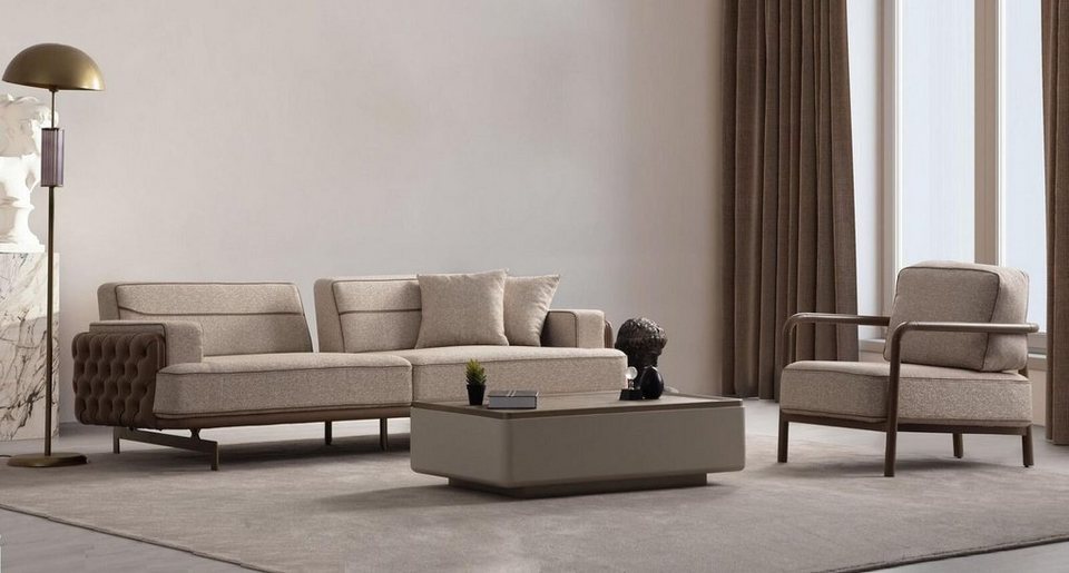 Jvmoebel Wohnzimmer Set Beiges Wohnzimmer Set Moderner Dreisitzer Luxus