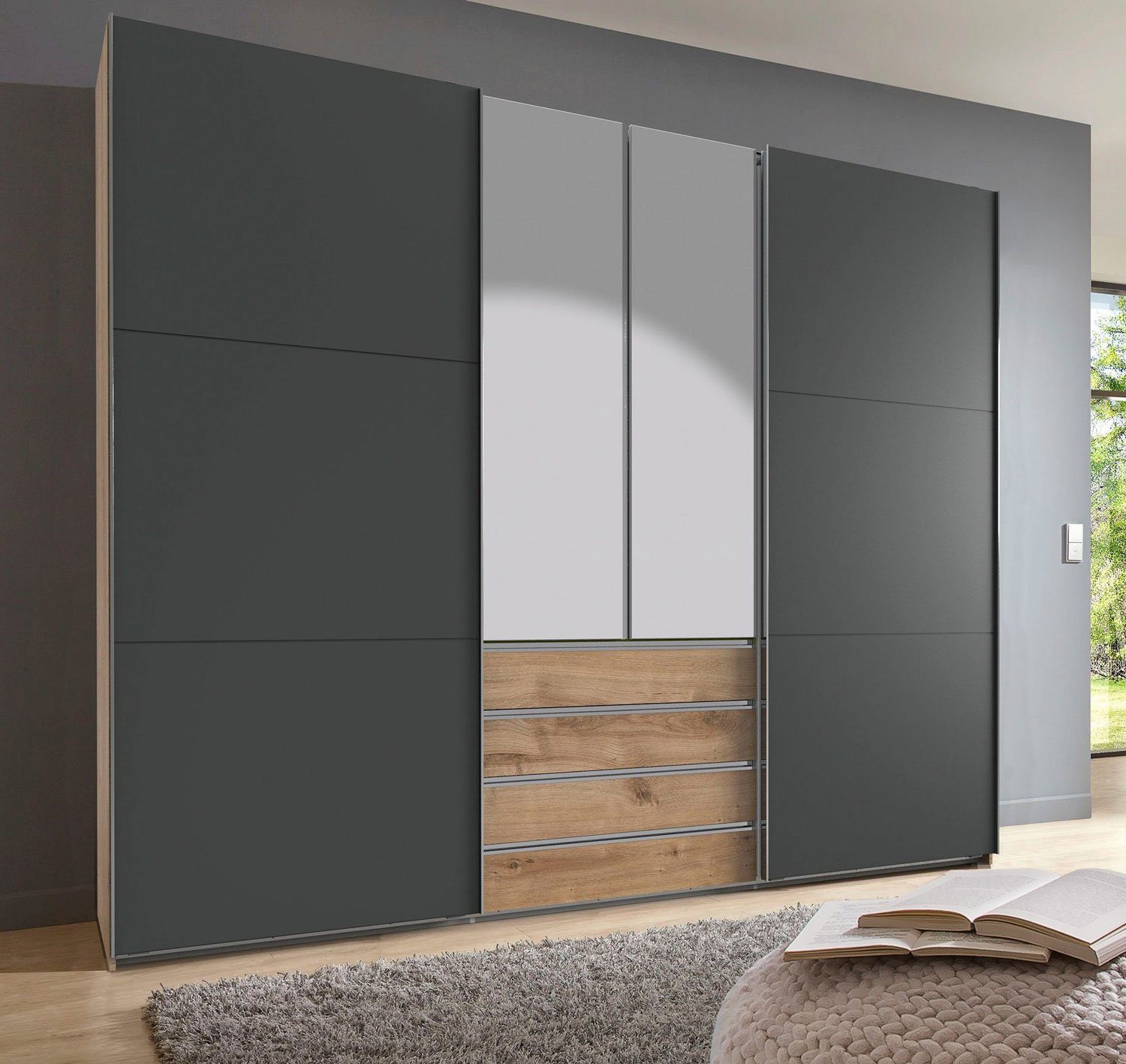 Wimex Dreh Schwebetürenschrank Magie 1 St Plankeneiche Graphit 300cm