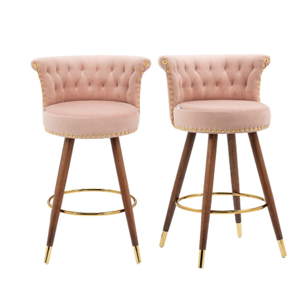 Glp Barhocker 2er Set Samt Barstühle Mit Holzbein Und Nieten Design