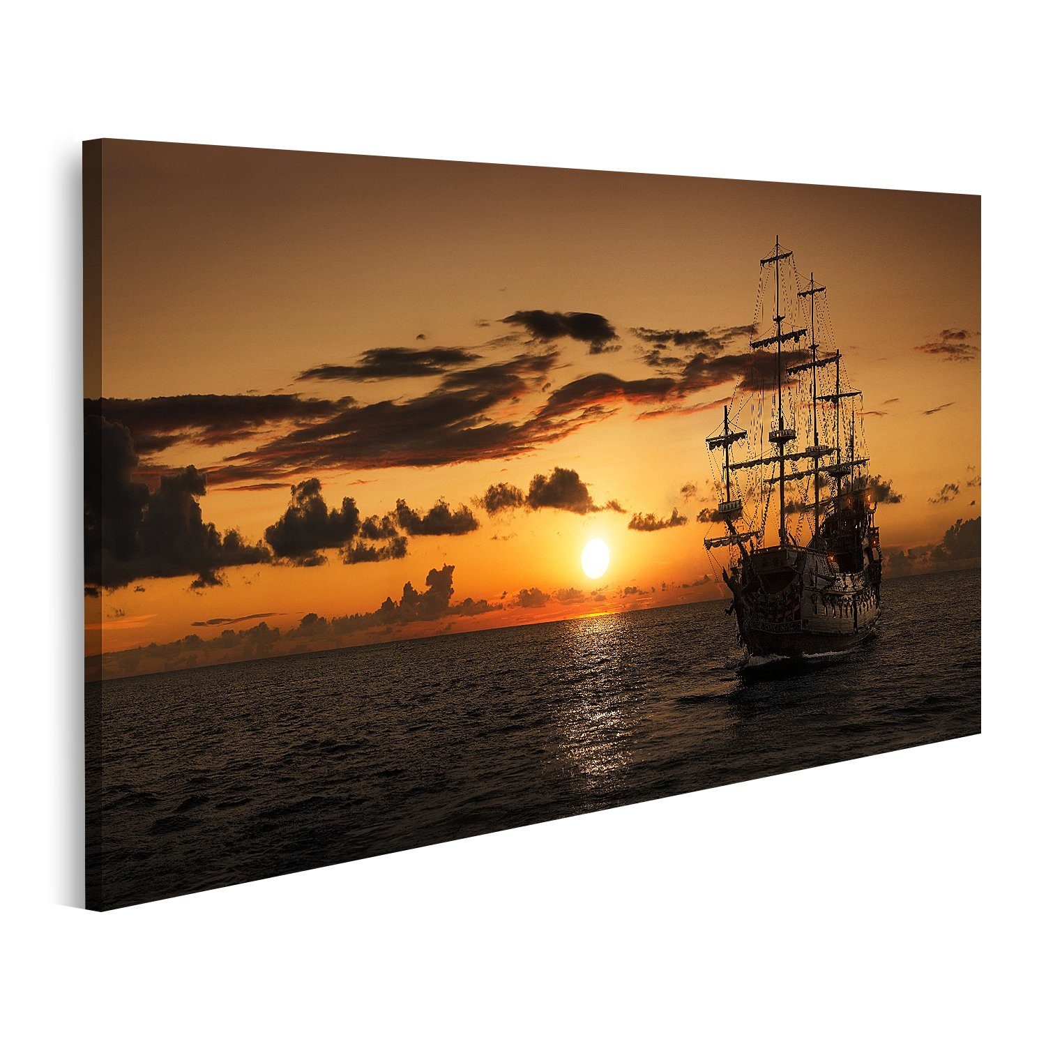 islandburner Leinwandbild Bild auf Leinwand Piratenschiff auf dem offenen Meer Wandbild Poster K