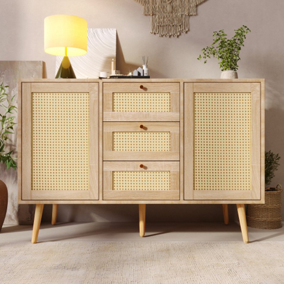 Xdeer Kommode Kommode Mit 2 Türen Und 3 Schubladen Rattan Sideboard