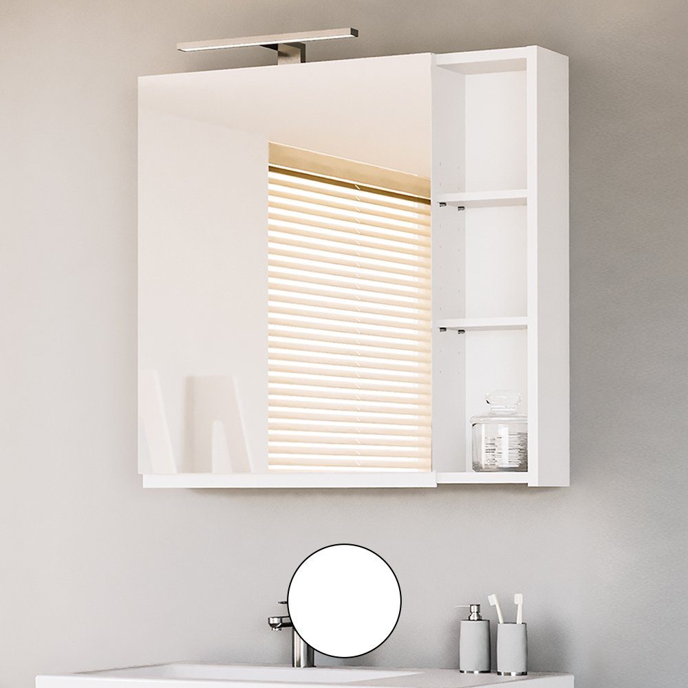 Planetmöbel Badezimmerspiegelschrank Spiegelschrank 70cm Weiß