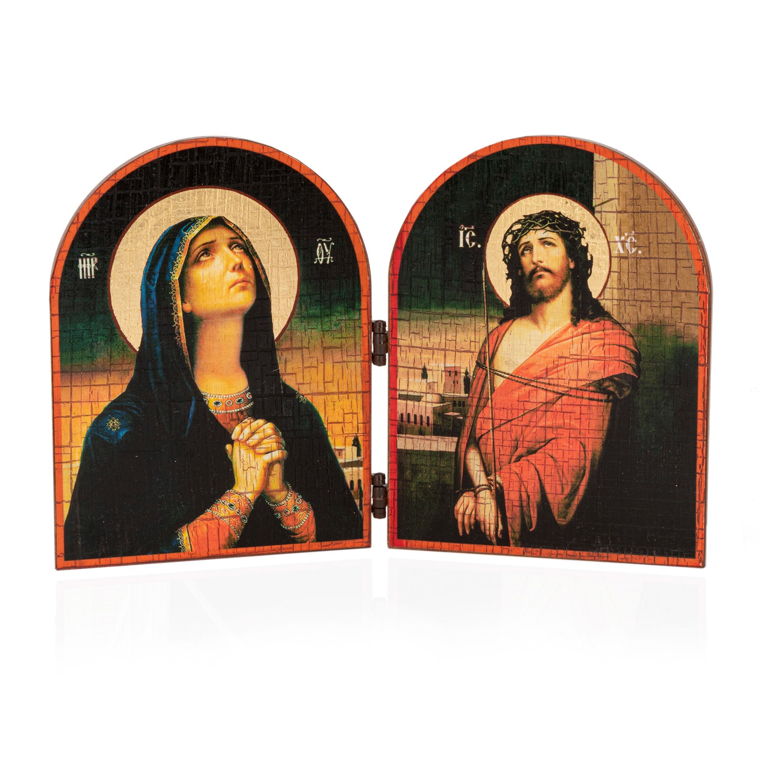 NKlaus Bild Deva Maria & Jesus Ikone Diptychon Holz 23,5x16cm Christlich 13826, Religion