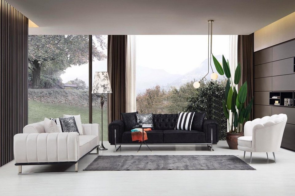 Jvmoebel Wohnzimmer Set Wohnzimmer Set 2x Dreisitzer Sofa Chesterfield