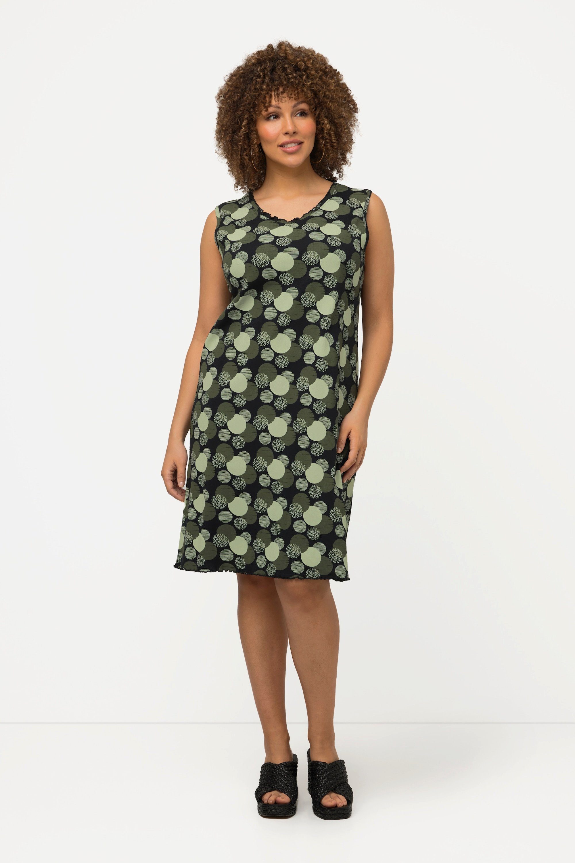 Ulla Popken Sommerkleid Kleid Retro Design A Linie V Ausschnitt ärmellos