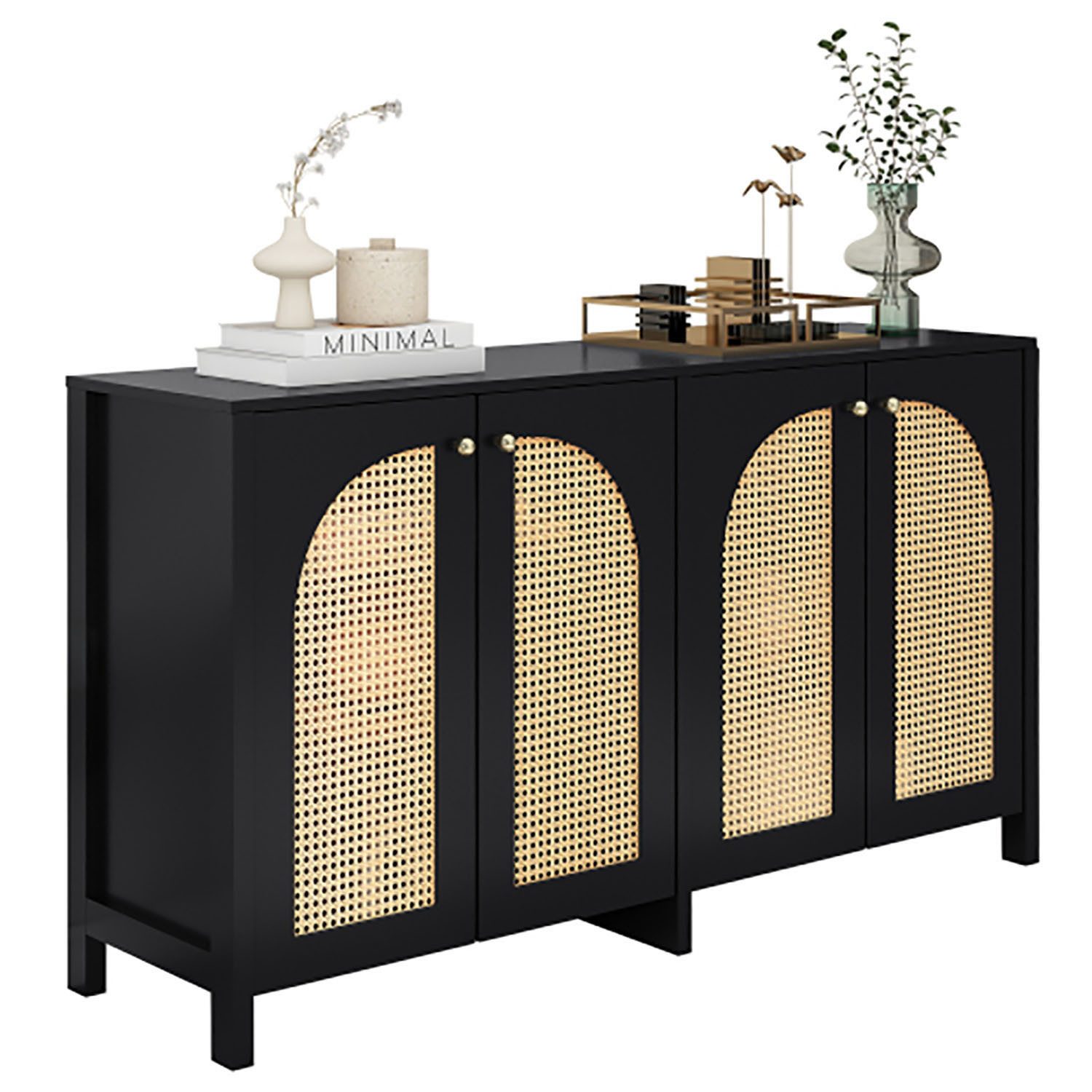 Outmax Sideboard 4 Rattantür Buffetschrank Für Wohnzimmer Breite 145