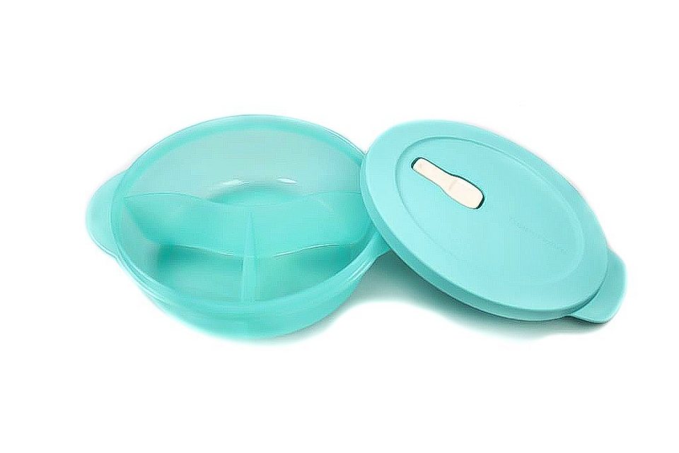 Tupperware Mikrowellenbehälter Crystalwave 900ml Mit Abtrennung Türkis