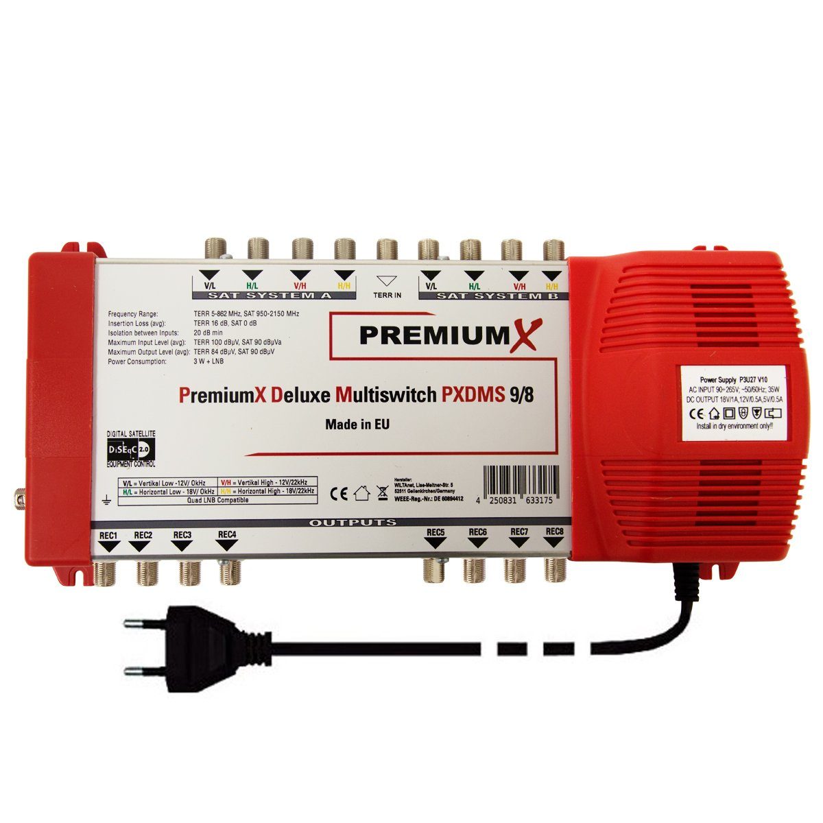 PremiumX SAT-Multischalter DELUXE Multischalter PXDMS 9/8 Matrix Signal ...