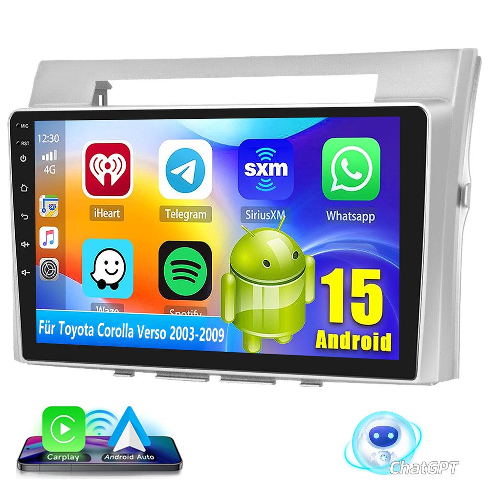 ESSGOO Android 15 Für Toyota Corolla Verso 2003-2009 Carplay GPS NAVI WIFI Autoradio (DAB+ ...