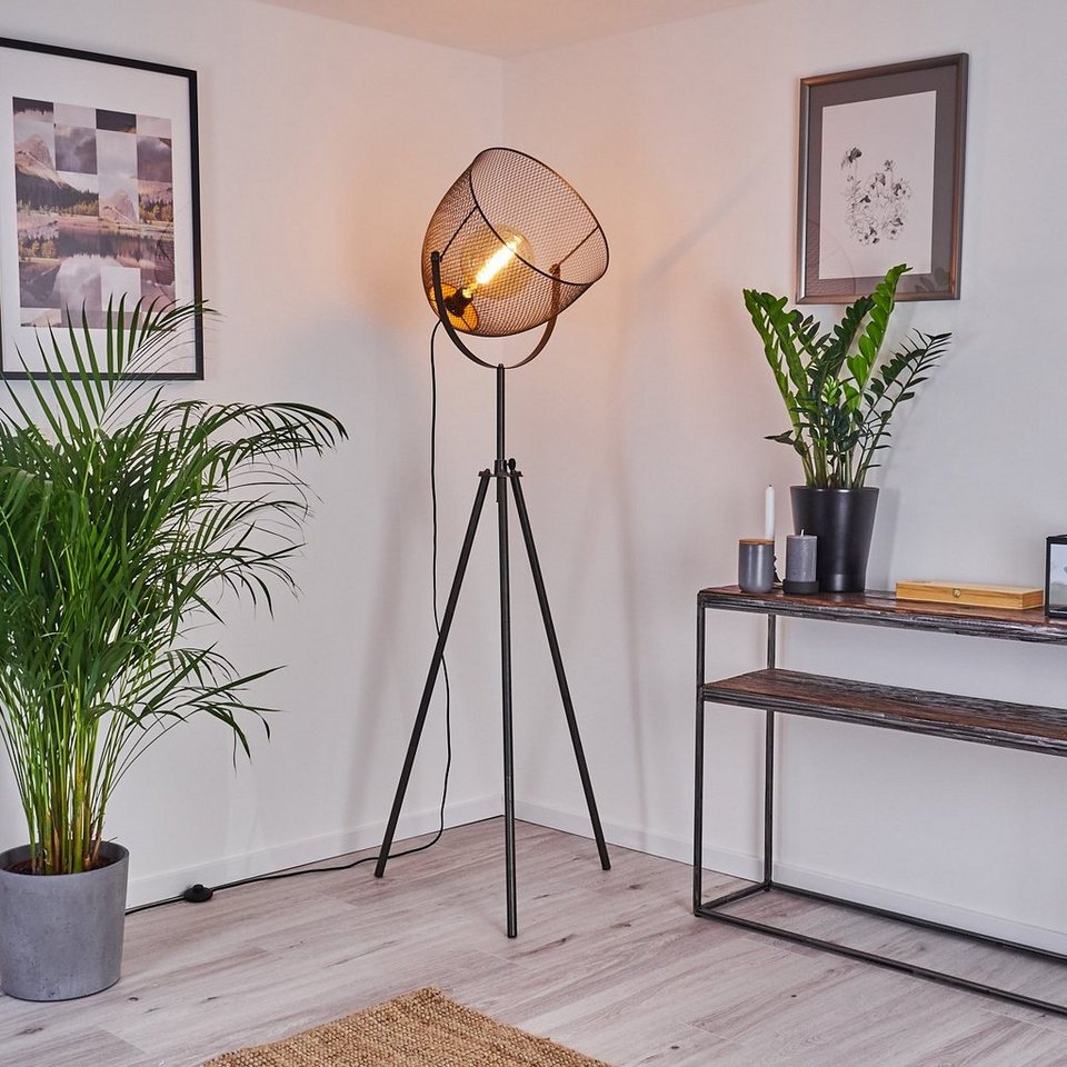 Hofstein Stehlampe Linaro Stehleuchte Aus Metallholz In Stahlfarben