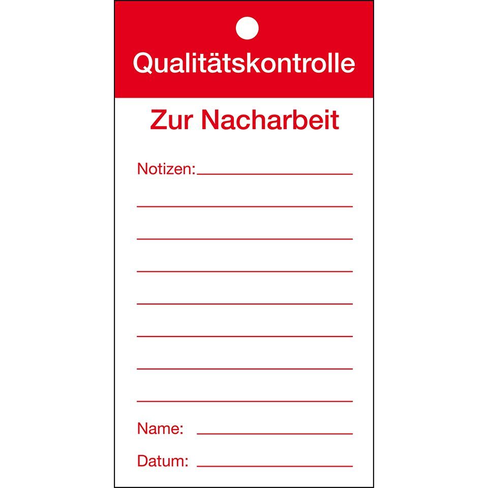 König Werbeanlagen Hinweisschild Qualitätsanhänger QK-Nacharbeit, Karton, 80x150mm, 50/VE