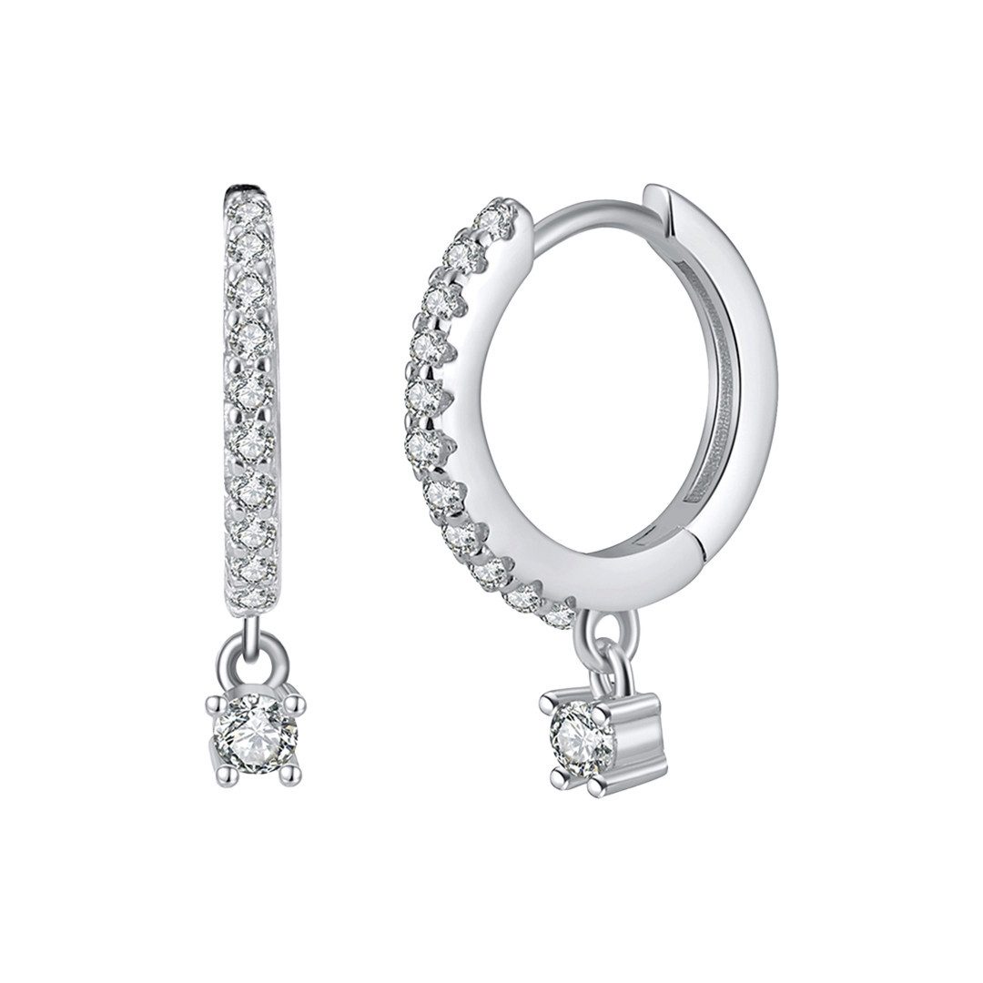 Suzan Gold Paar Creolen Lunaria – Huggies Creolen mit Zirkonia-Anhänger