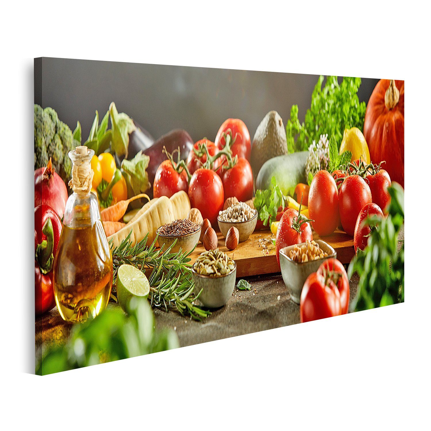 islandburner Leinwandbild Bild auf Leinwand Lebensmittel Sortiert Küchenbild Auberginen Karotten