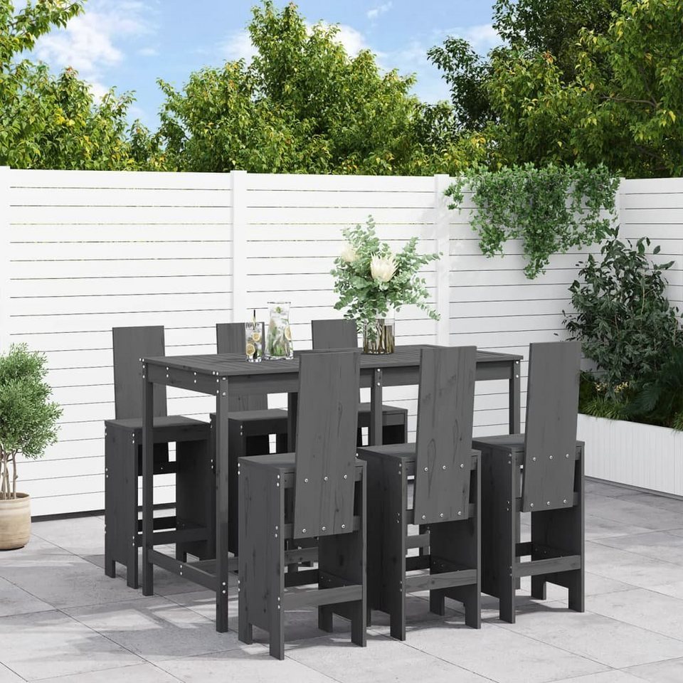 Vidaxl Gartenlounge Set 7 Tlg Gartenbar Set Grau Massivholz Kiefer 7