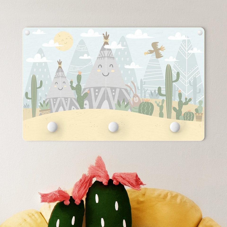 Bilderdepot24 Garderobenpaneel Türkis Illustration Tipi Mit Kakteen